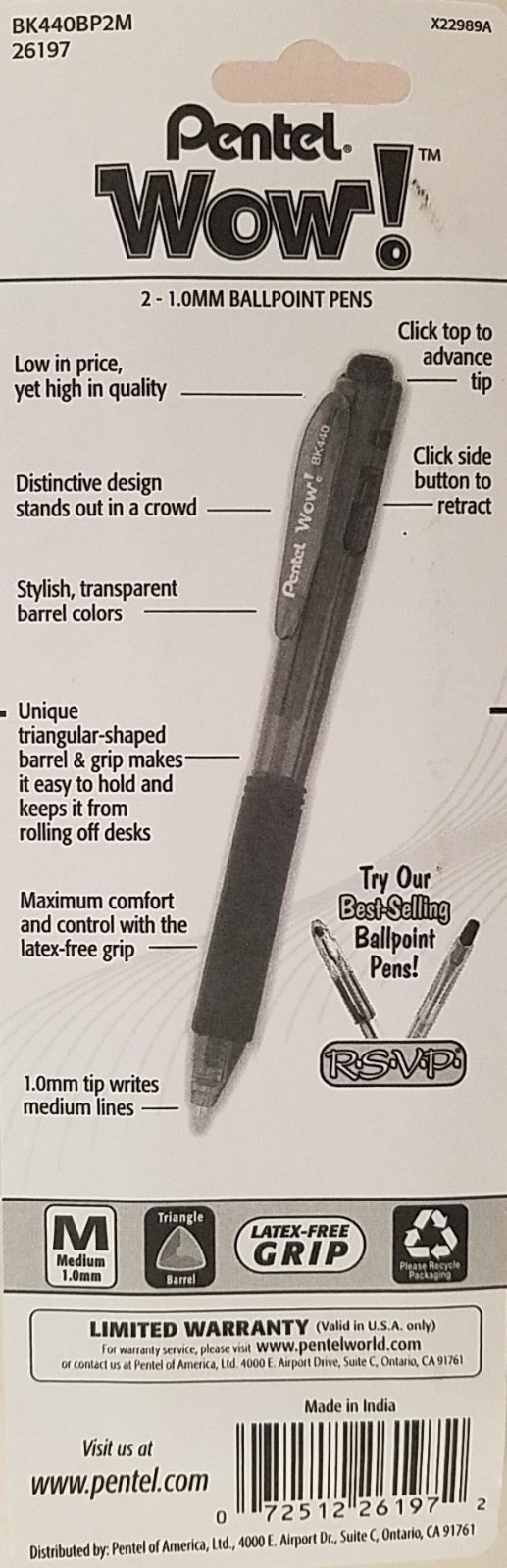 Pentel Click Clip Pens Medium Tip 1.0 mm Pink & Purple Ink 2 Pen/Pk | eBay