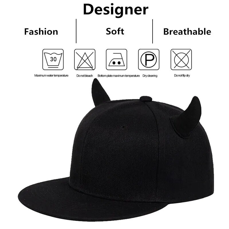 Demon Horns Baseball Cap Halloween Rock Devil Funny Hats Devil Snap ...