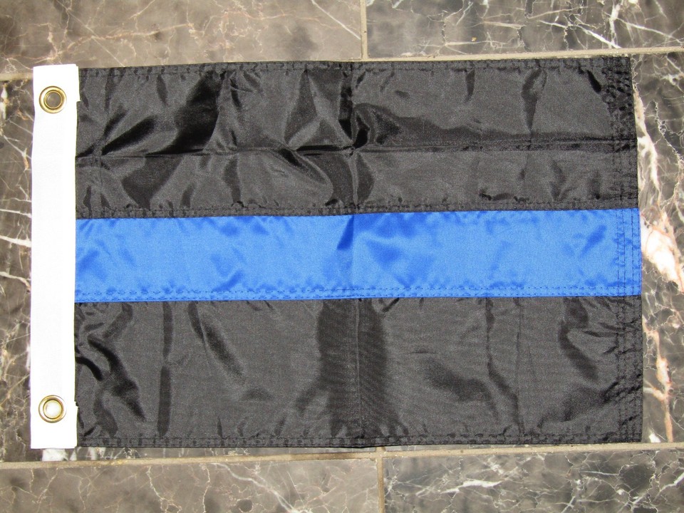 12x18 Embroidered Sewn Police Thin Blue Line 210D Nylon Boat Car Flag ...