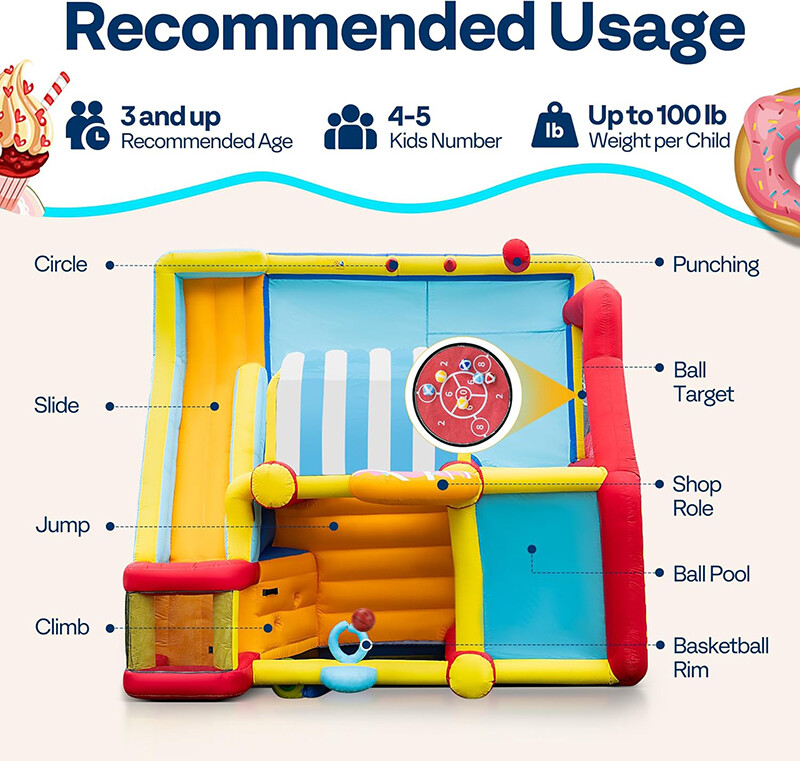 Inflatable Bounce House Bouncer for Kids w/ Toy Market Stand & Slide ...