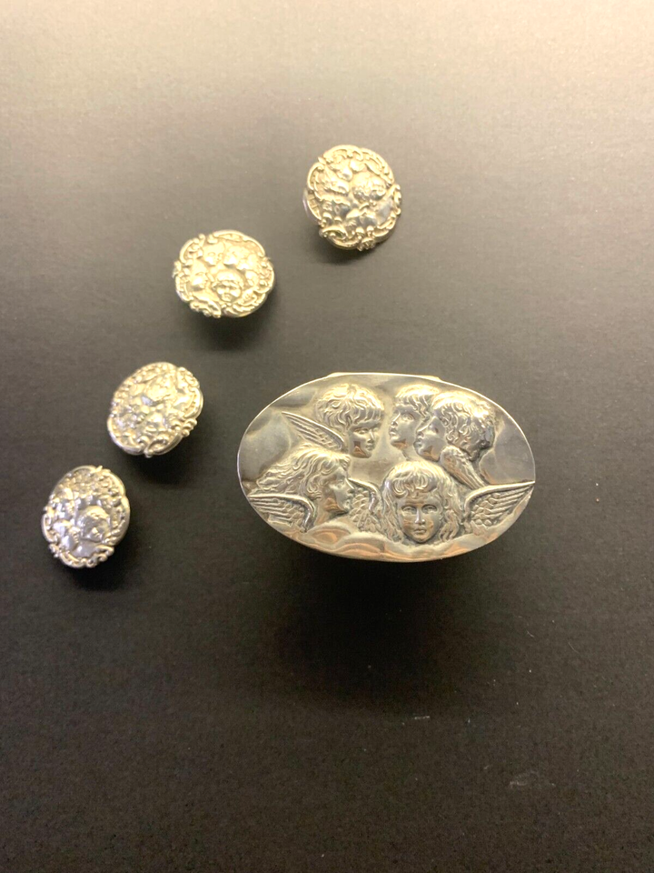 CHESTER BOX AND BOTTONS (4) STERLING SILVER REYNOLDS ANGELS TRINKET BOX ...
