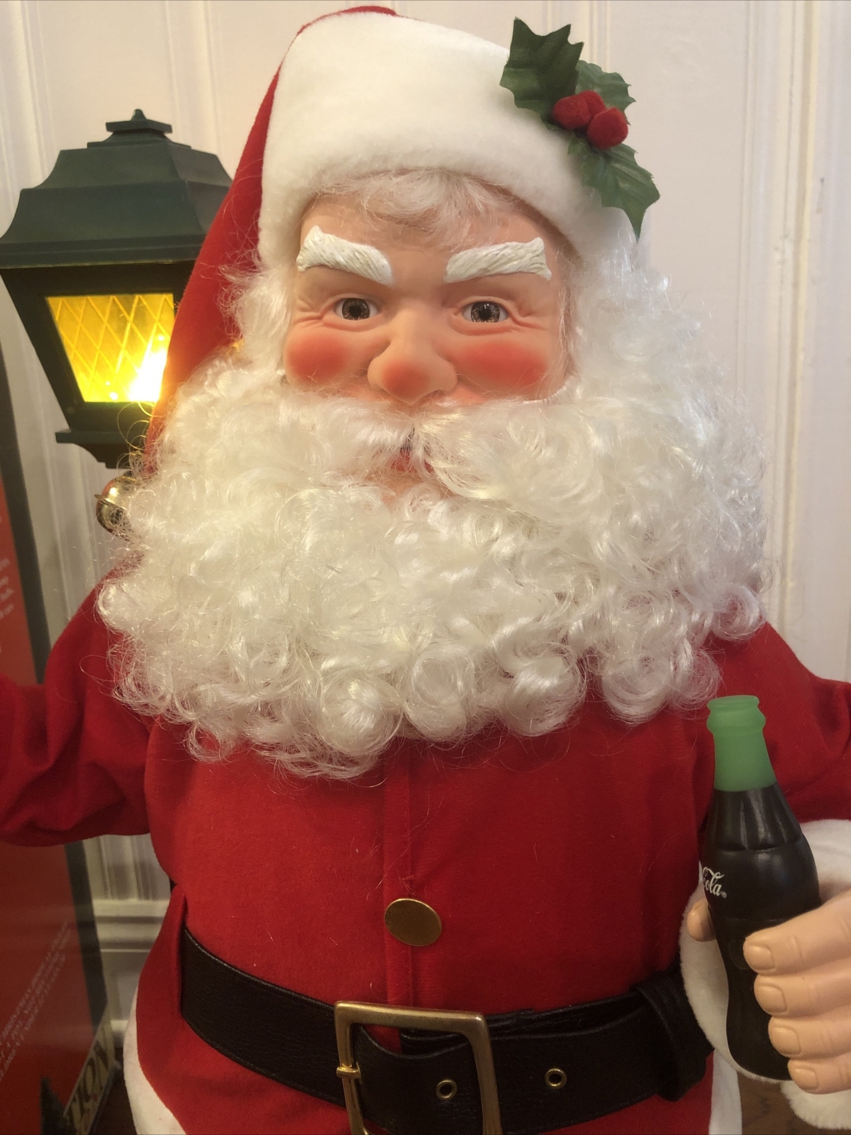 COCA COLA SANTA CLAUS ANIMATED LAMP POST 28 INCH w/BOX LIGHTS UP MOVES ...