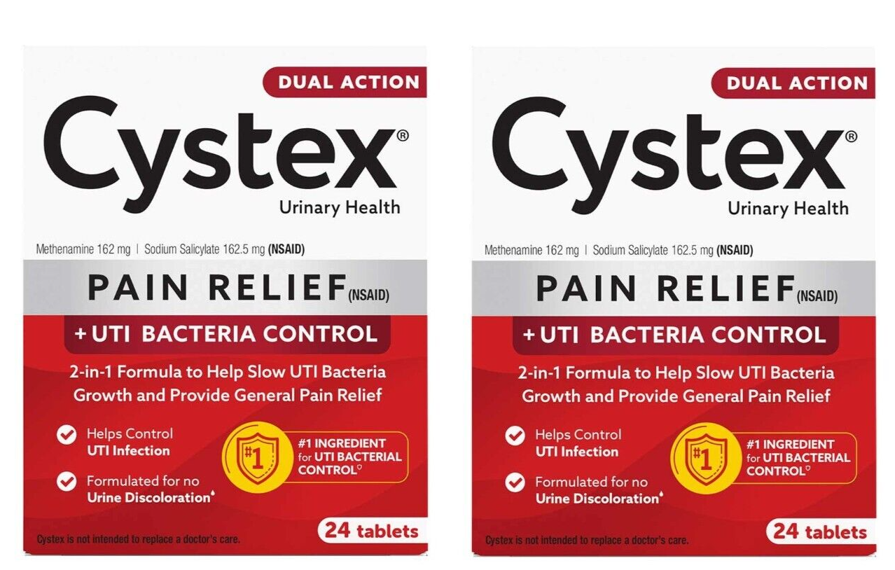 2 Pack Cystex UTI PAIN RELIEF +Bacteria Control 24 Tablets Each Exp 07/ ...