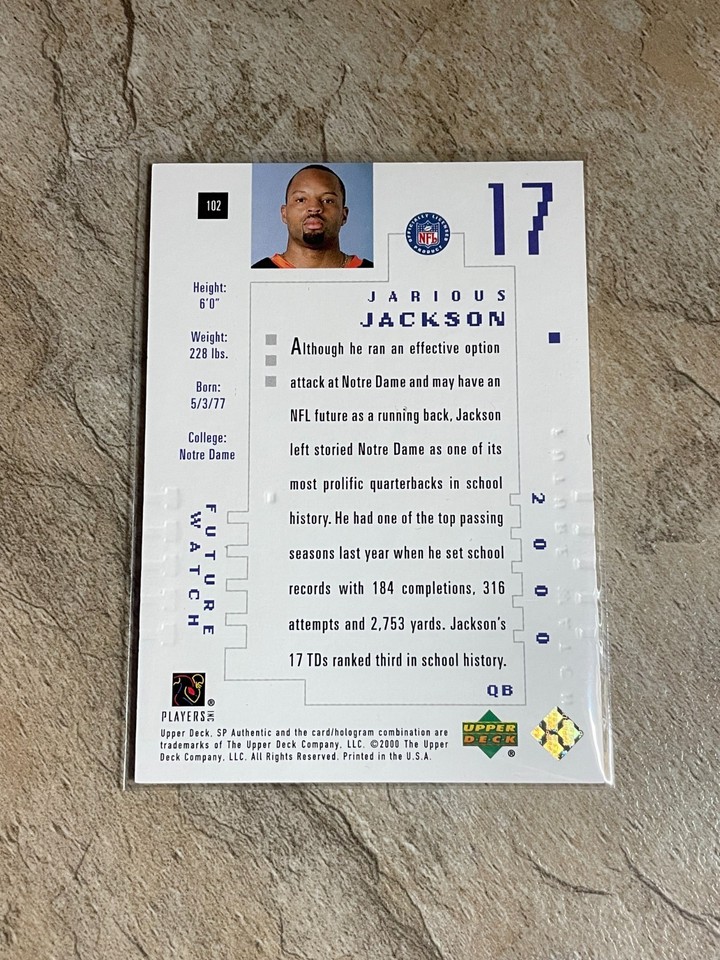 2000 Upper Deck SP Authentic Jarious Jackson Rookie #1189/1250 | eBay