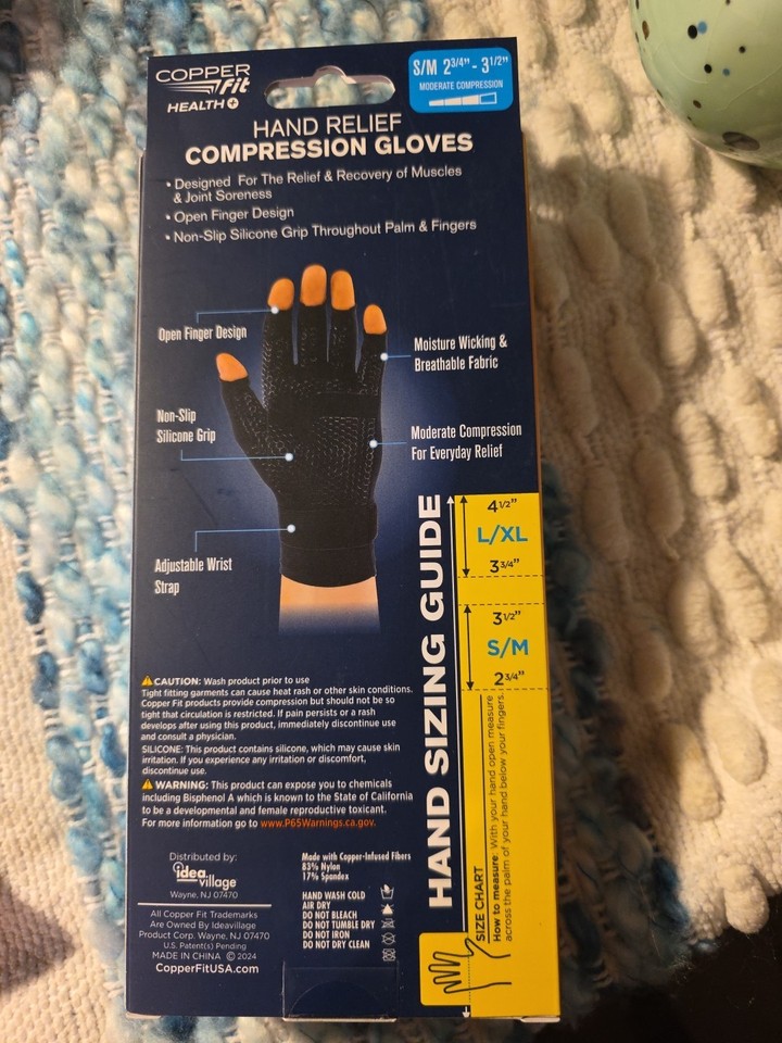 New Copper Fit Hand Relief Compression Gloves - S/M | eBay