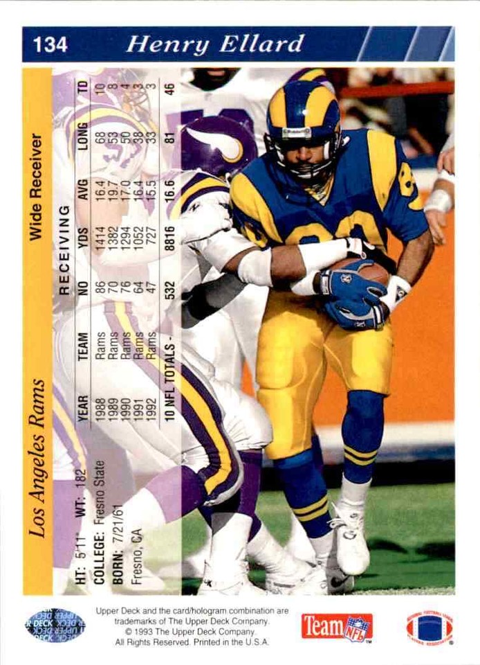 1993 Upper Deck Henry Ellard Los Angeles Rams #134 | eBay