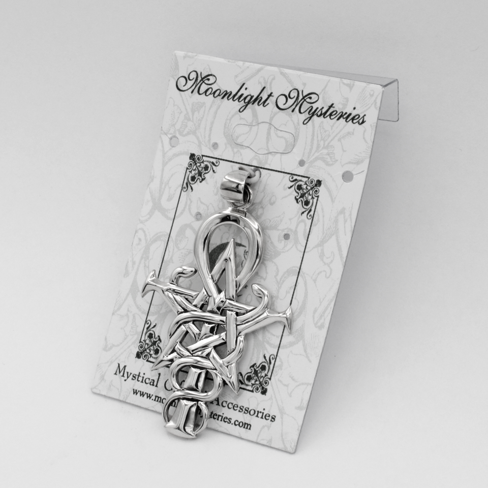 Sterling Silver Caduceus Pentagram Ankh Pendant Necklace 20" - Pagan ...