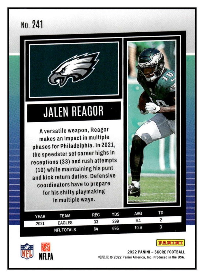 JALEN REAGOR 2022 Score #241 NFL Eagles ID:43364 | eBay