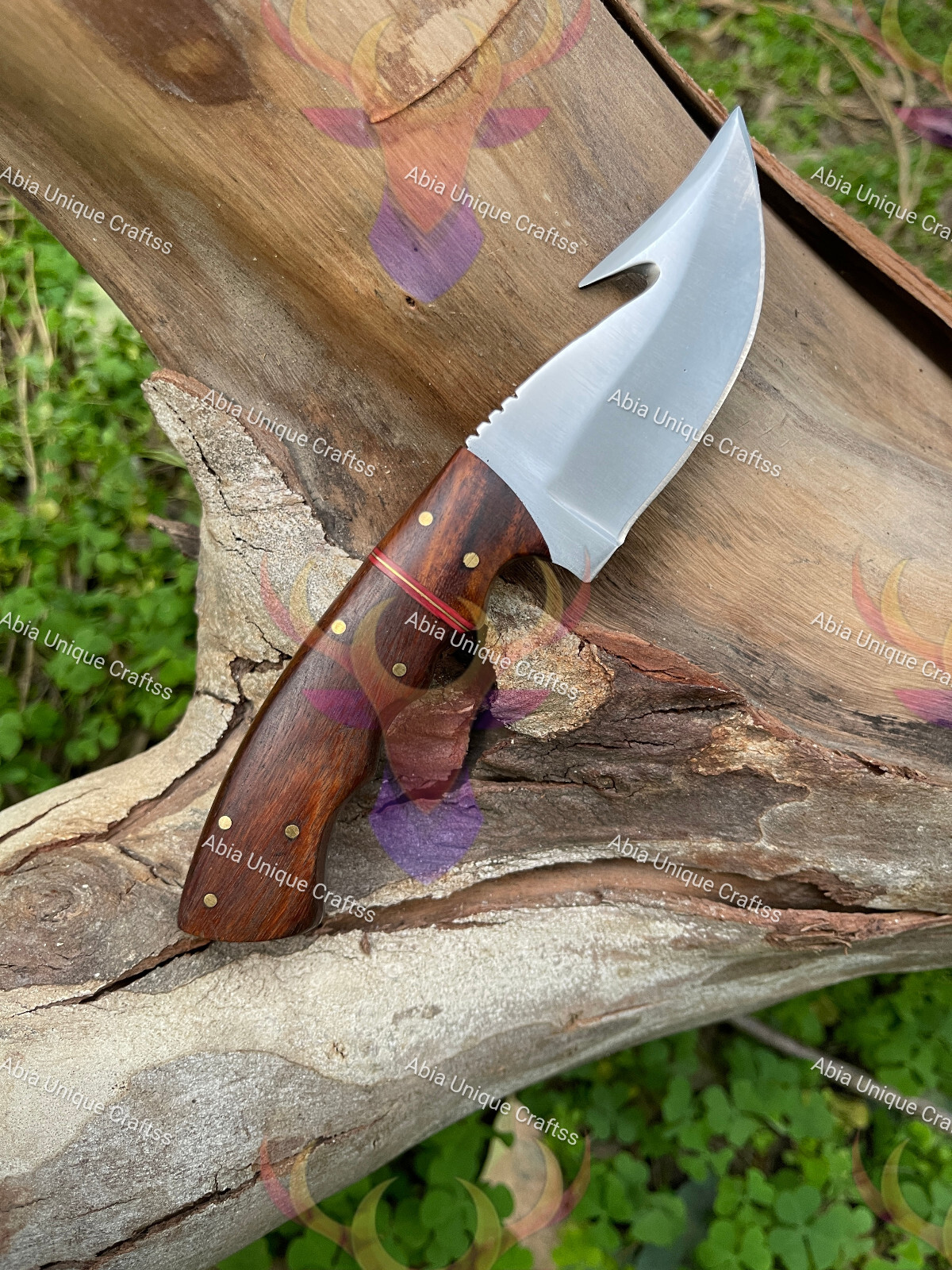 Handmade Hunting Knife 7" With Gut Hook Outdoor Camping Skinning Deer ...