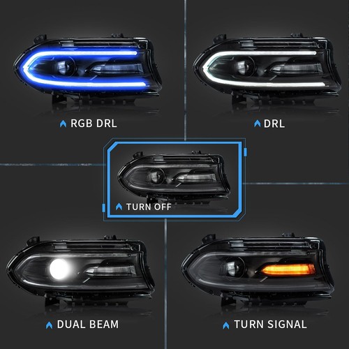 2015-2023 Dodge Charger Pair LED Projector Headlights RGB Color Change ...