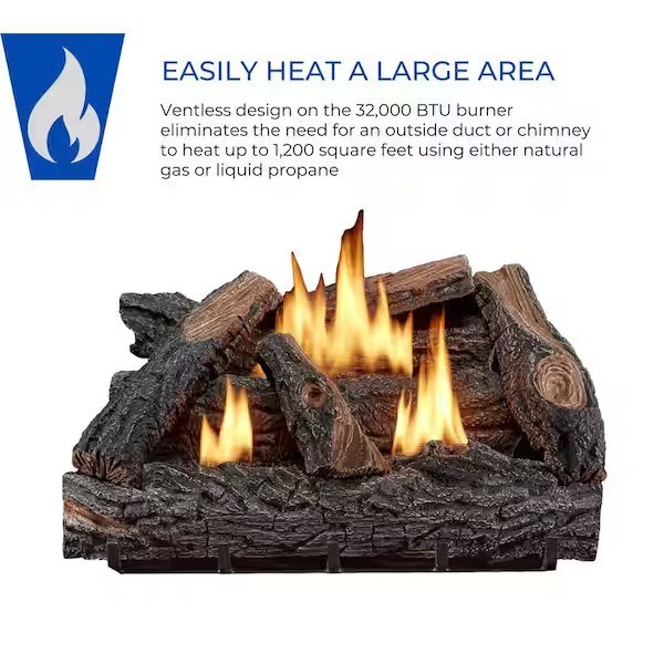 24 in. 32,000 BTU T-Stat Control Country Oak Vent Free Dual Fuel Gas ...
