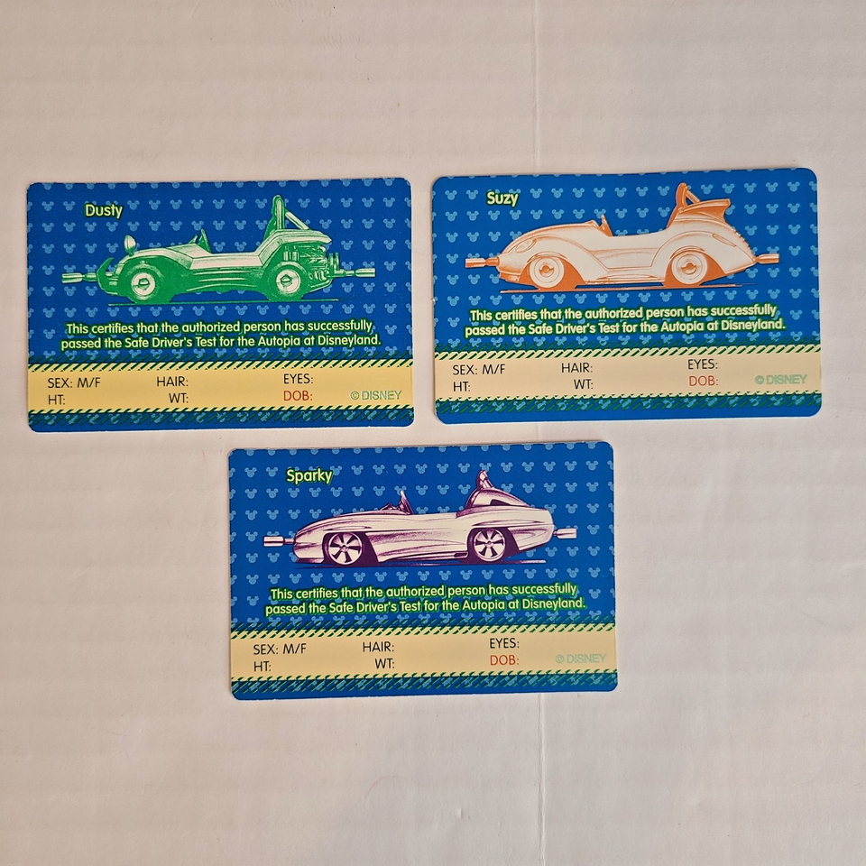 Vintage Set of 3 Disneyland Autopia Official Driver Licenses | eBay