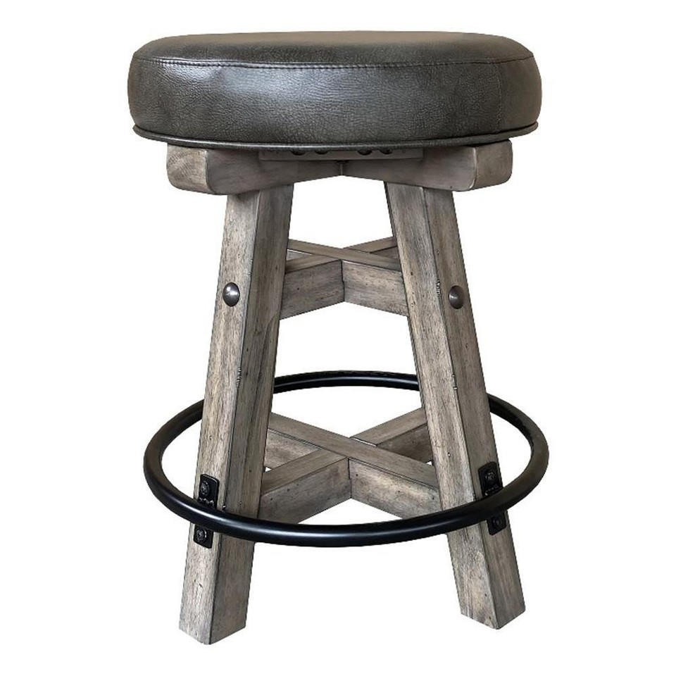 Home Square 18" Round Dining Wood Swivel Counter Stool in Brown - Set ...