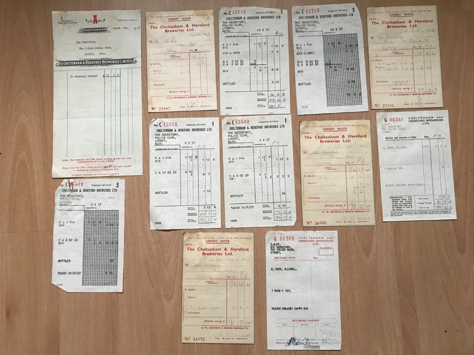 Vintage Cheltenham & Hereford Brewery invoices lot Lydney police ...