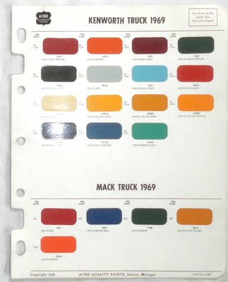 1969 MACK TRUCK AND KENWORTH ACME COLOR PAINT CHIP CHART ORIGINAL | eBay