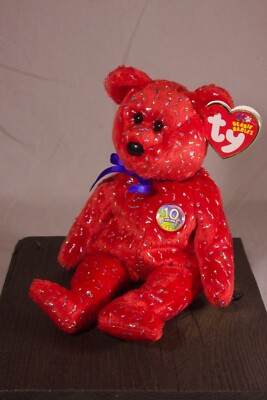 2003 Decade the Bear Ty Beanie Baby Red, DOB January 22, 2003, Tush Tag ...