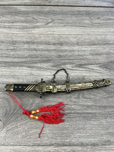 Vintage Chinese-Style Decorative Dagger With Ornate Sheath & Red ...