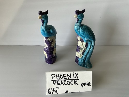 Vintage Pair Of Chinese Turquoise Phoenix w Floral Cutout Pedestal Base ...