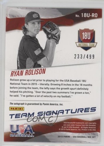 2015 Panini USA Baseball Blue Ink /499 Ryan Rolison #18U-RO Auto | eBay