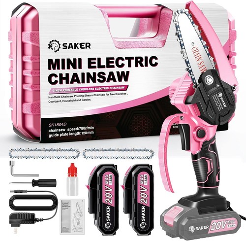 Pink Mini Chainsaw Cordless 4 inch, Handheld Electric Chainsaw Gift ...