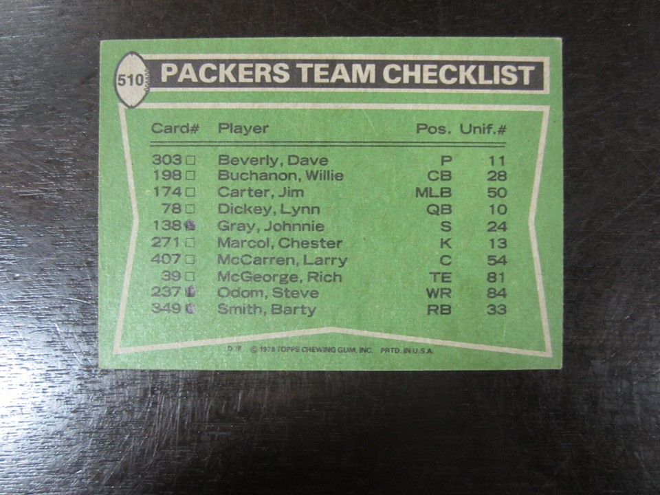 1978 Topps # 510 Barty Smith Autograph Signed Auto Card (M2) Green Bay ...