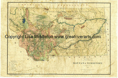 Territory Tribal Old Montana Map Art Print Poster Vintage Wall Home ...