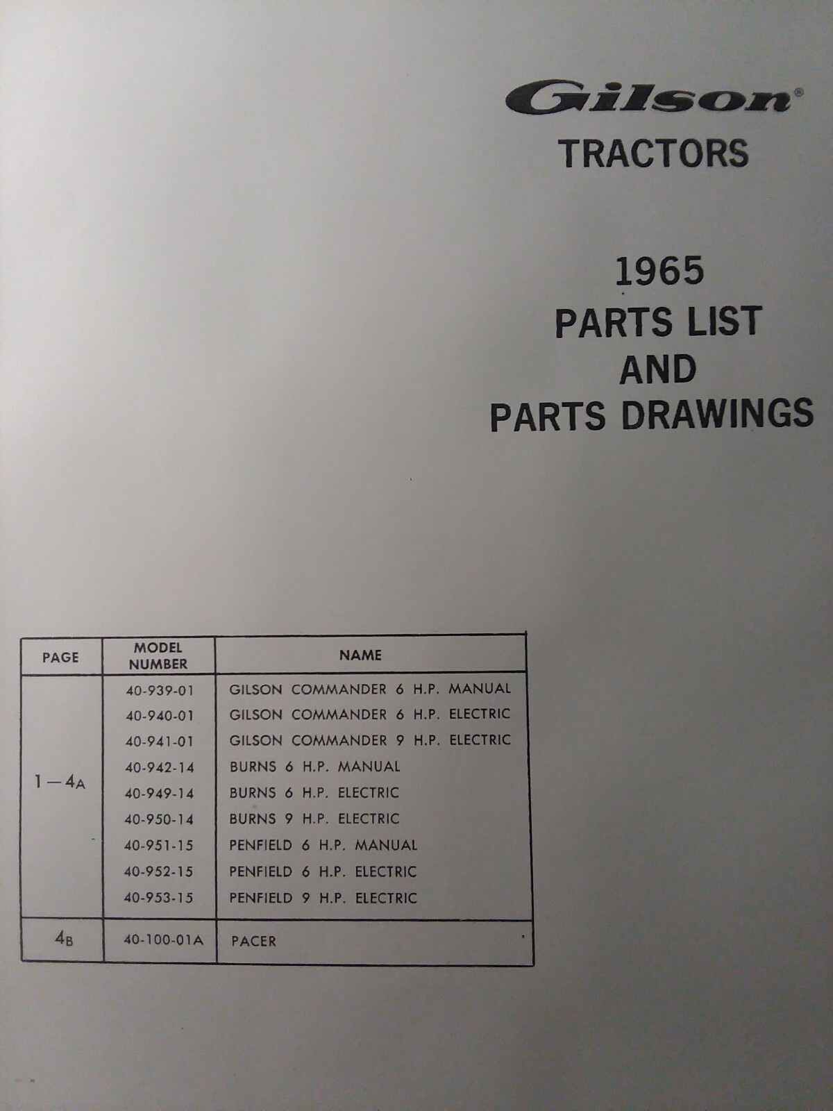 Gilson Commander Burns Penfield Pacer 6 9 hp Garden Tractor 1965 Parts ...