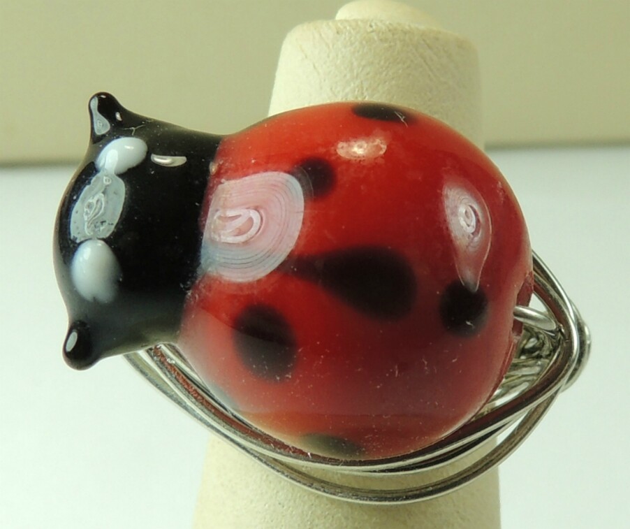 Wire Wrapped Lampwork Ladybug Bead Ring Handcrafted | eBay