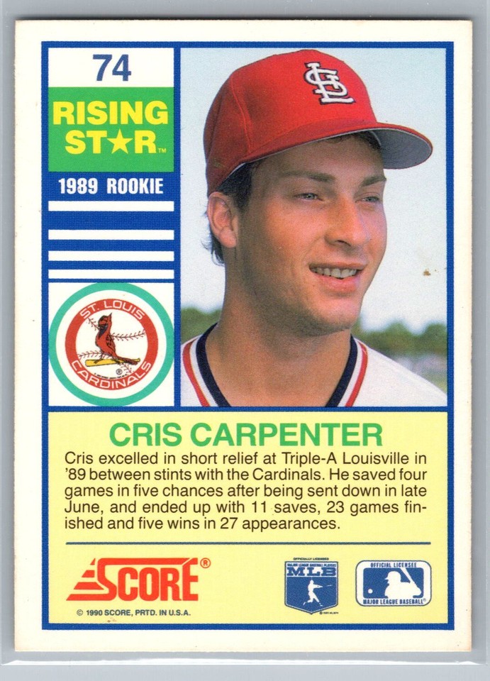 Cris Carpenter 1990 Score Rising Stars BASEBALL #74 St. Louis Cardinals ...