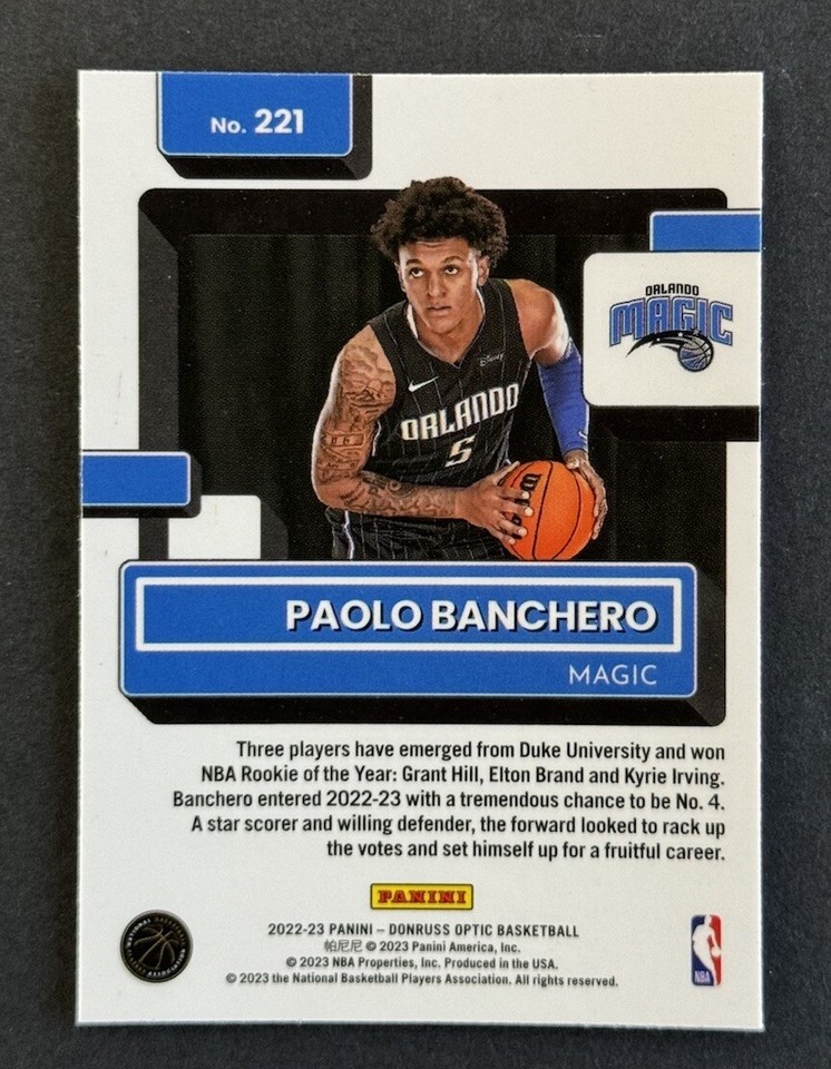 2022-23 Panini Donruss Optic - Base #221 - Rated Rookie - Paolo ...