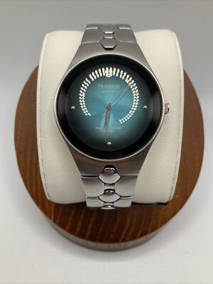 Vintage ARMITRON Diamond Men’s 36mm Watch Silver Tone Teal Gradient ...