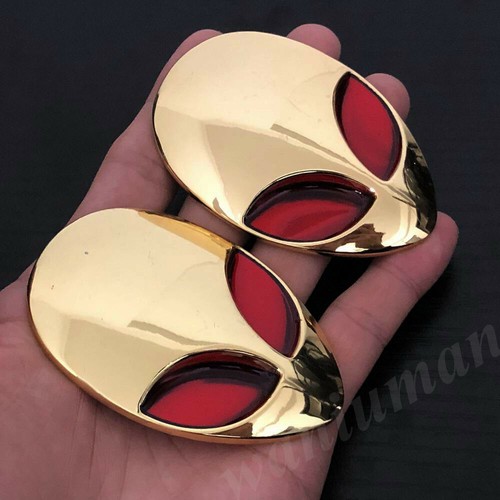 2pcs Big Golden Metal Alienware Alien Head UFO Car Emblem Badge Decals ...