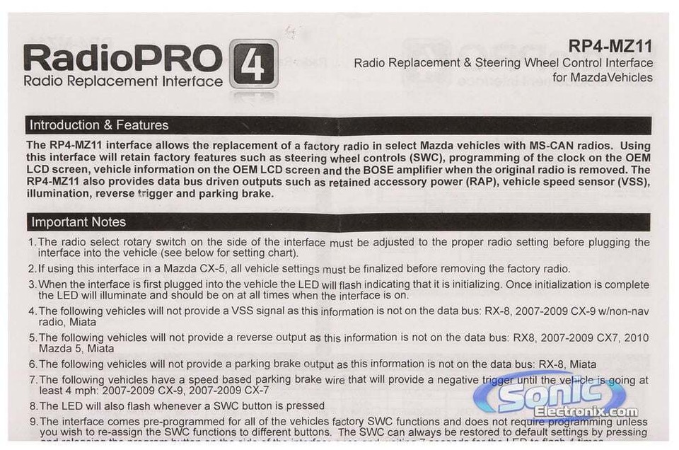 PAC RP4-MZ11 Radio Replacement Interface for select 2007-2015 Mazda ...