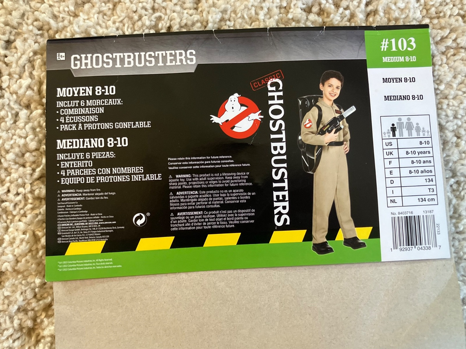 Ghostbusters Costume Size Medium 8-10 Inflatable Proton Pack Child Boy ...