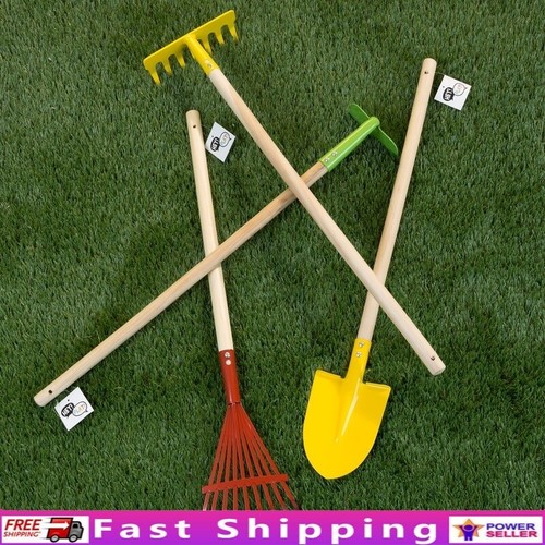 Kids Garden Tool Set 4-Piece Wooden Handles Metal Heads Outdoor Fun ...
