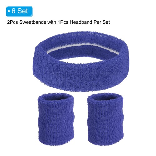 6 Set/18Pcs Sweatbands Headband Wristband Sweat Terry Cloth Blue | eBay