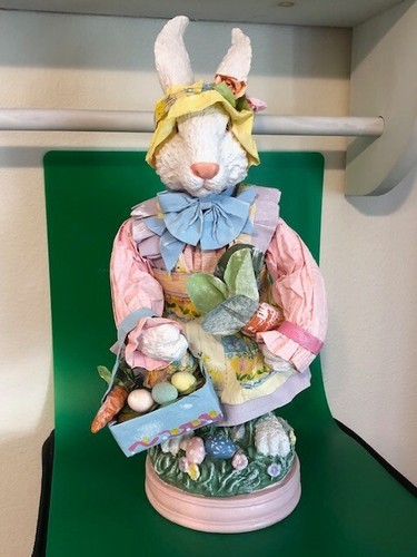 Vintage Paper Mache Easter Bunny Lady Rabbit Holding Eggs in Basket 15 ...