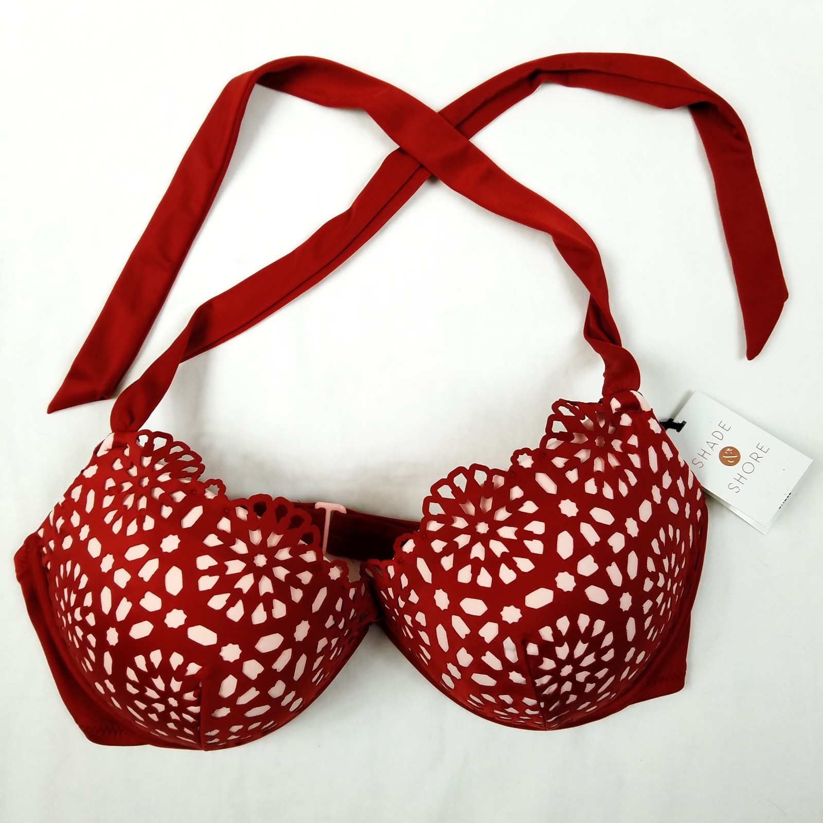 Shade & Shore Push Up Halter Bikini Top Size 38B Red Laser Cut Out ...