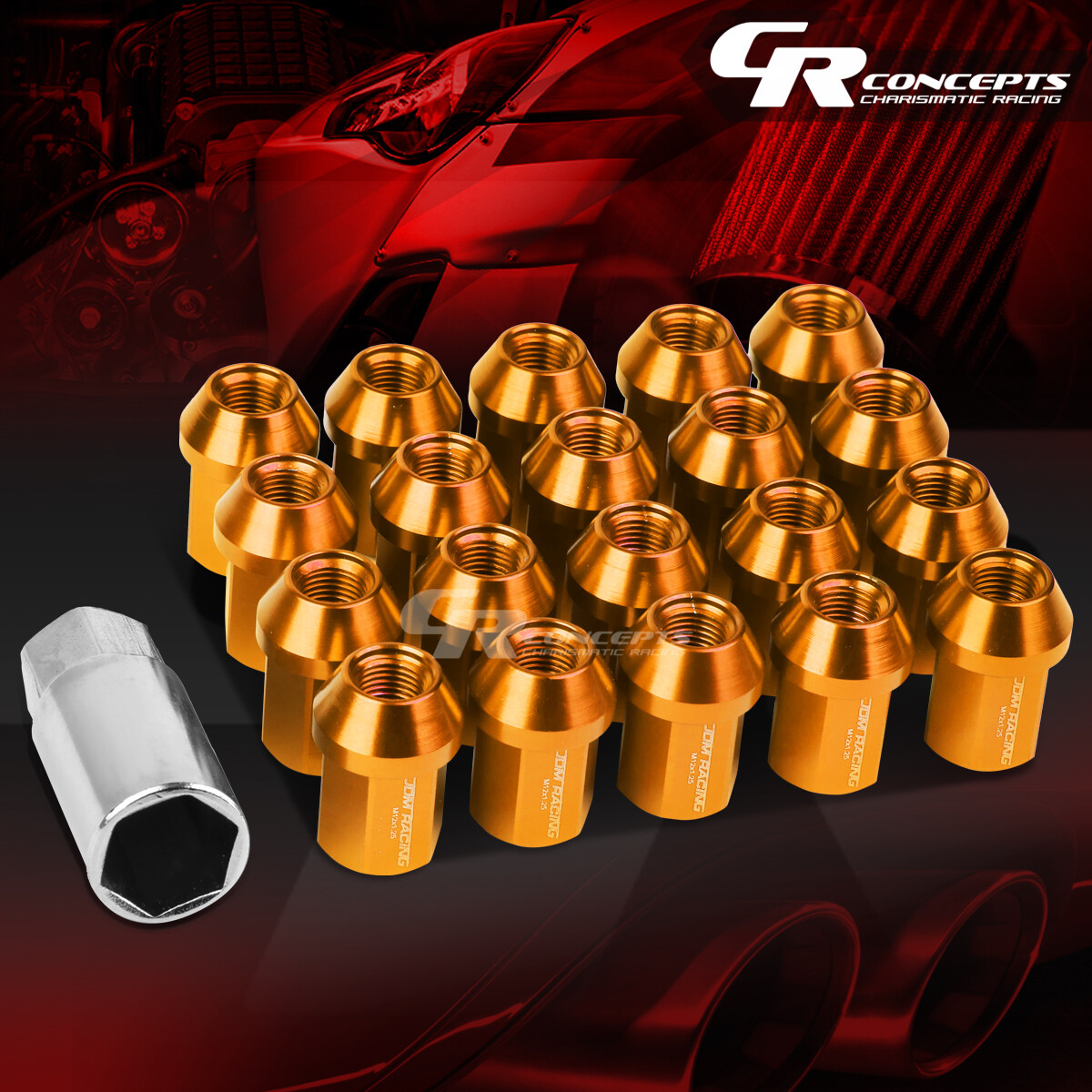 JDM ORANGE 20PCS M12X1.25 25MM OD 35MM TALL CLOSED END ALUMINUM LUG ...