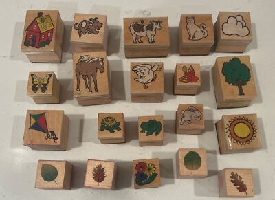 Lot of 20 Farm Animal & Nature Wooden Arts Crafts Children Toy Ink ...