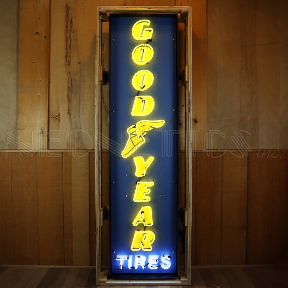 2 Goodyear Neon Sign Diamond and Vertical in Steel Case wall Lamp real ...