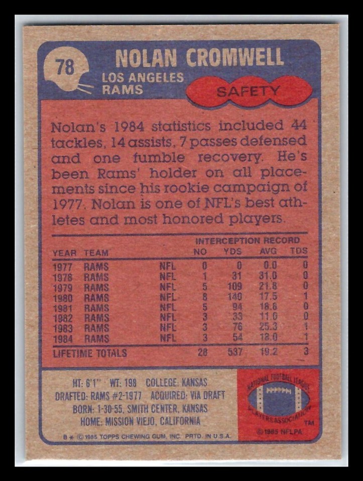 1985 Topps #78 Nolan Cromwell | eBay