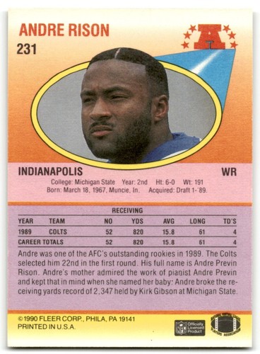 1990 Fleer Andre Rison Indianapolis Colts #231 | eBay