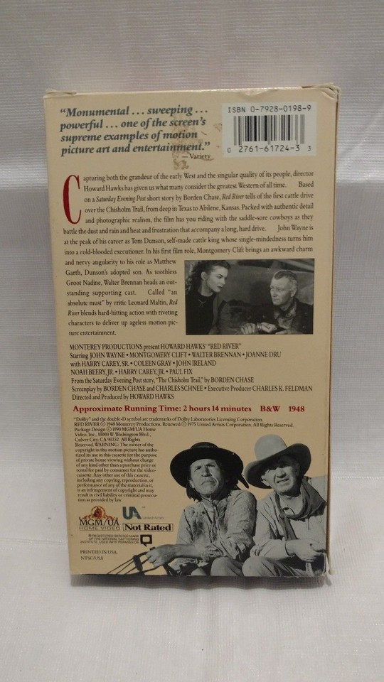 Red River B&W western (1948) VHS John Wayne Montgomery Clift Harry ...