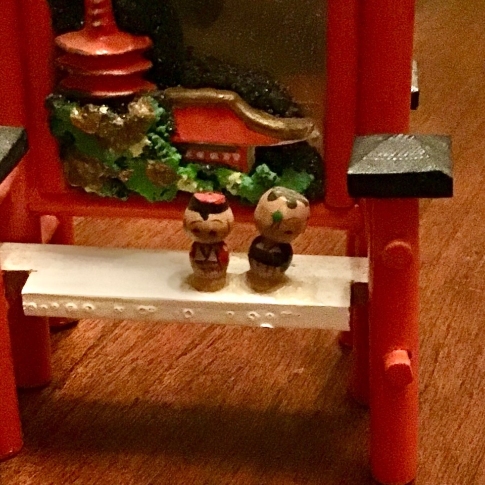 Vintage Bamboo Japanese Torii Gate Shrine With Miniature Kokeshi Dolls ...
