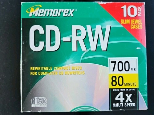 NEW Memorex CD-RW 4x 700MB 80 Min Rewritable Compact Discs 10Pack Blank ...