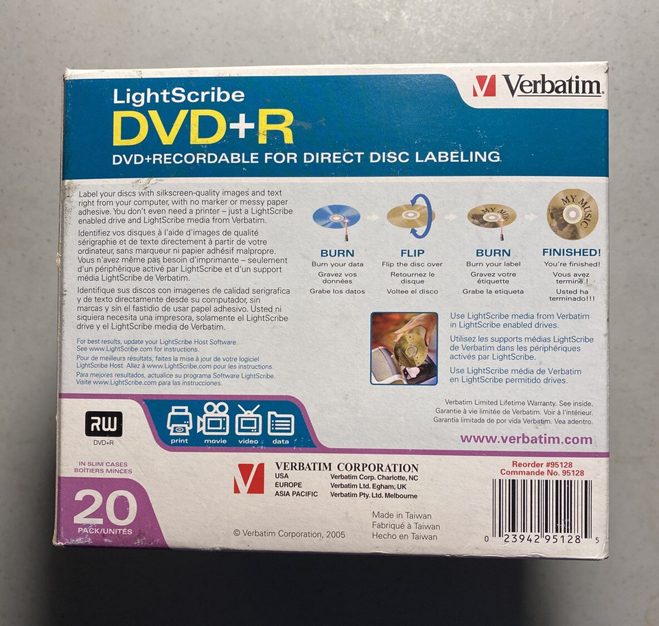 Verbatim LightScribe DVD+R 20 Disc Pack 4.7GB Data 120 Minutes Video ...
