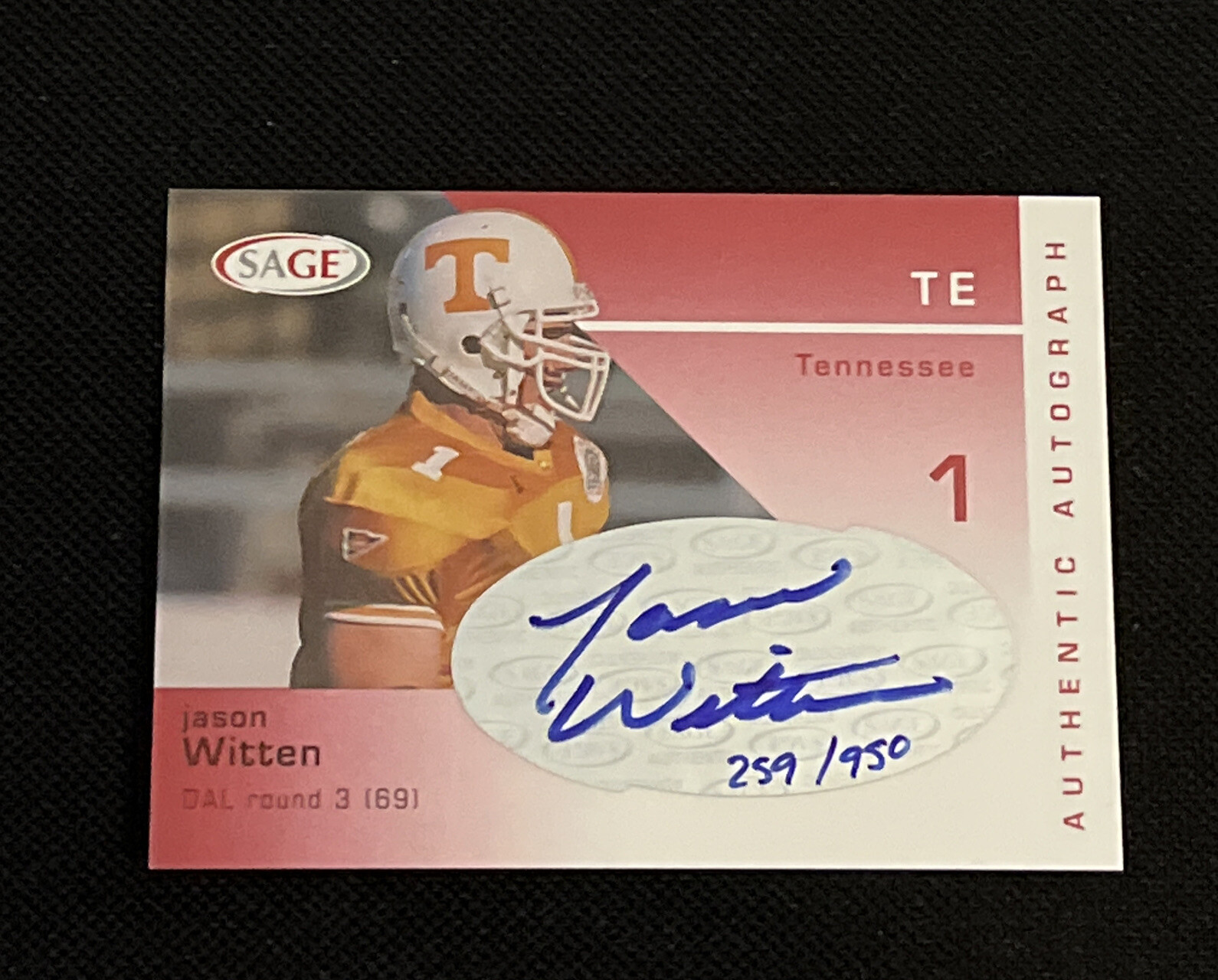 JASON WITTEN 2003 SAGE ROOKIE CERTIFIED SIGNED AUTOGRAPHED CARD 259/950 ...