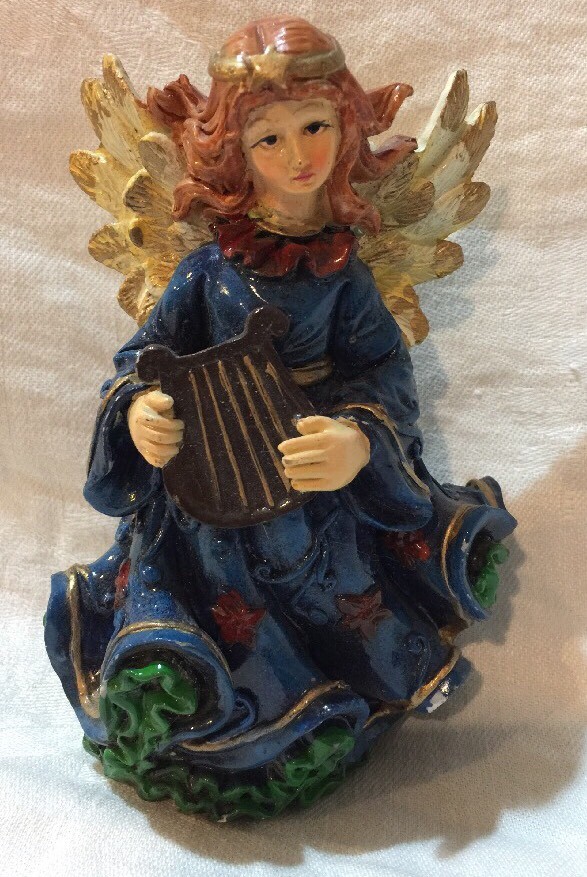 ️K's Collection Vintage Christmas Angel Blue Robe Harp Gold Wings ...