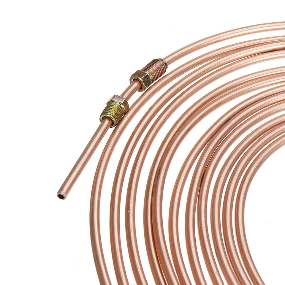 25ft 3/16'' Copper Nickel Brake Line Fuel Pipe 1Roll +15Pcs Fitting ...